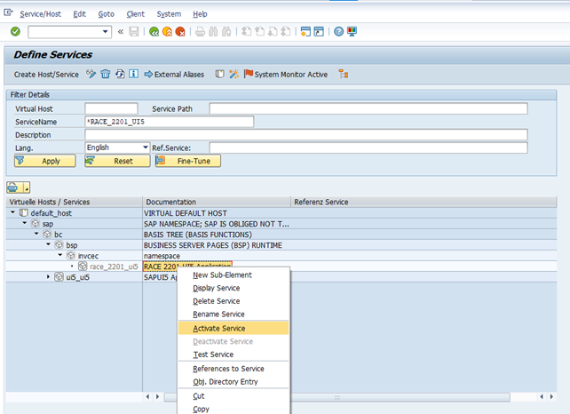 Activate UI5 Service