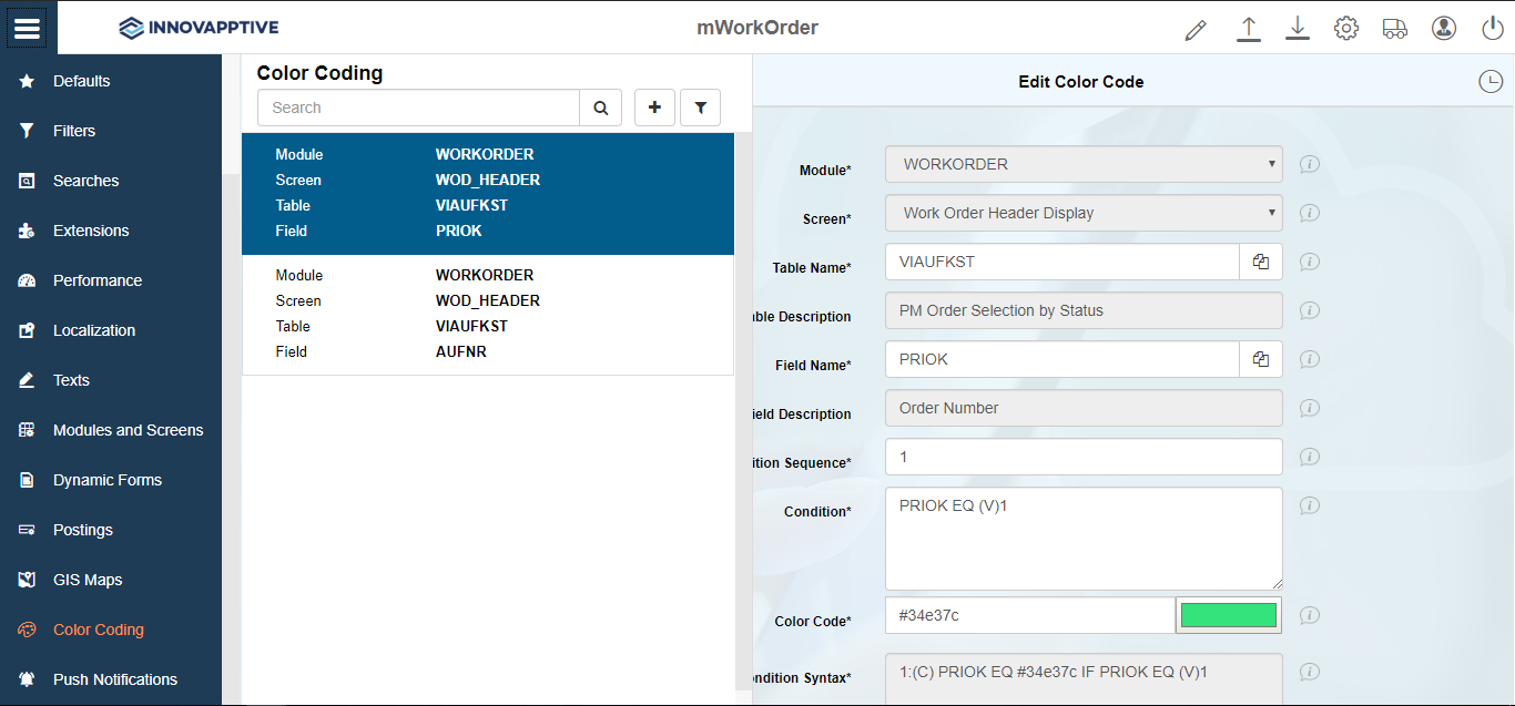 Set color-coding for Work Orders