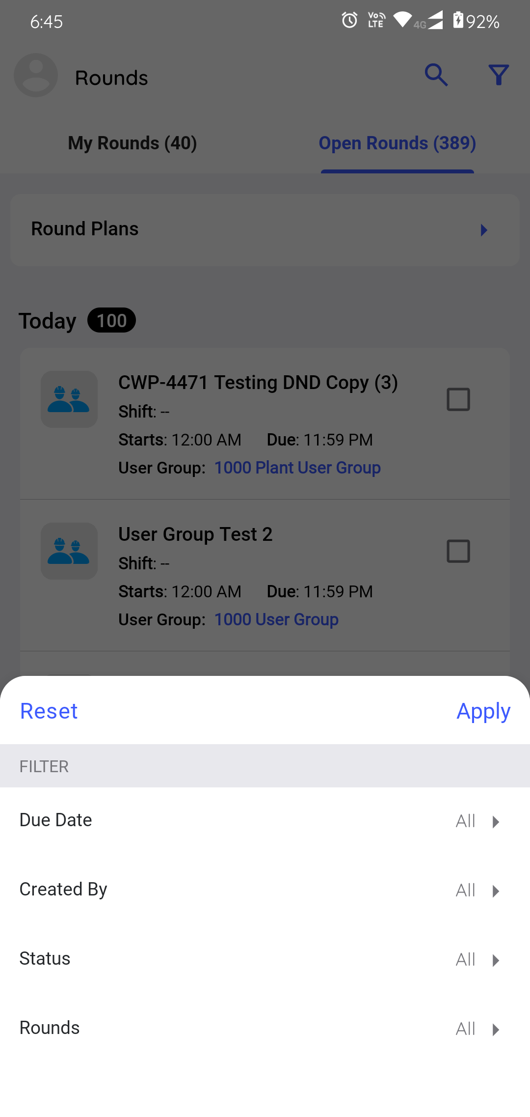How to filter rounds, issues, and actions